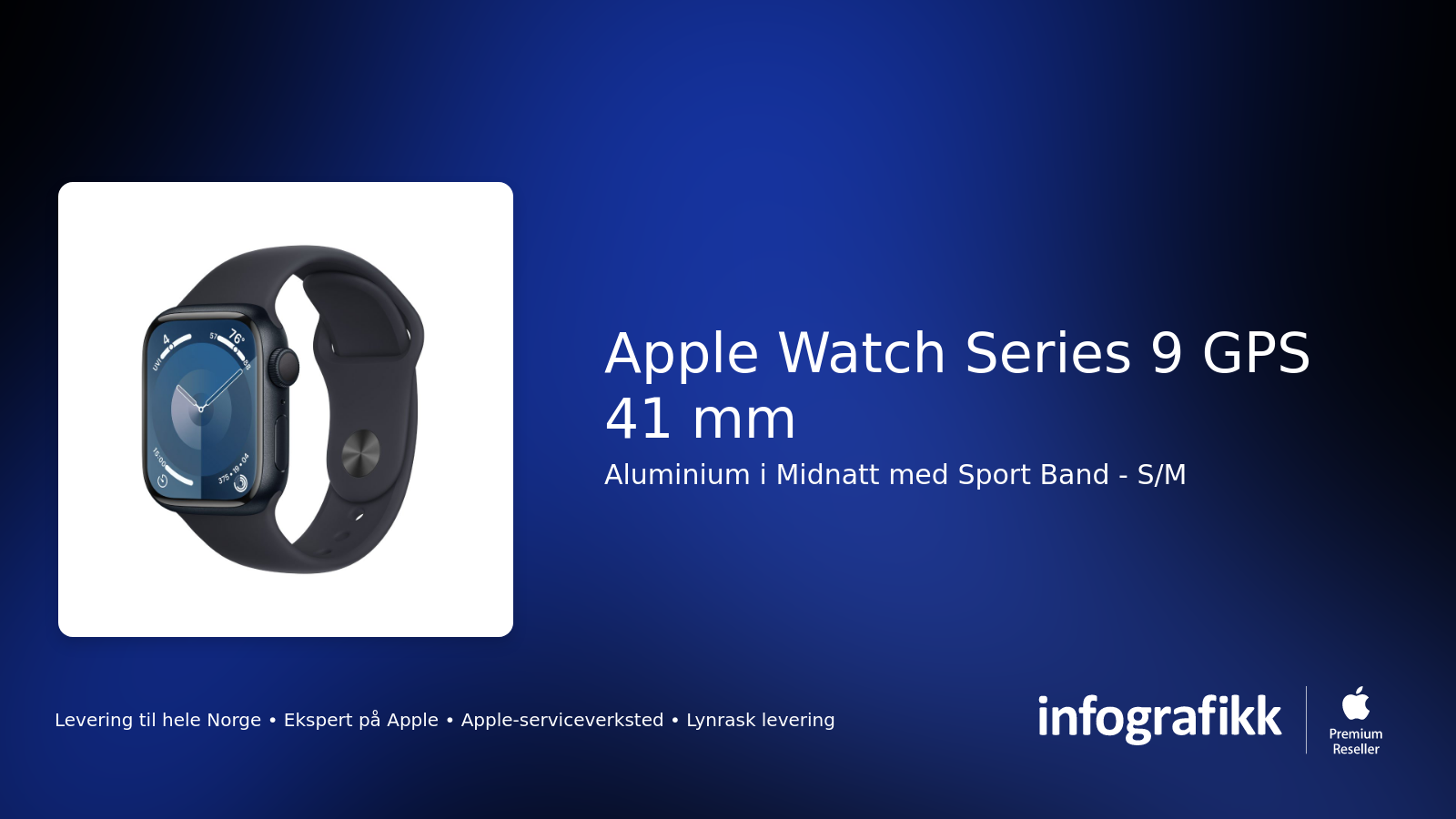 Apple Watch Series 9 GPS 41 mm Aluminium i Midnatt med Sport Band - S/M ...