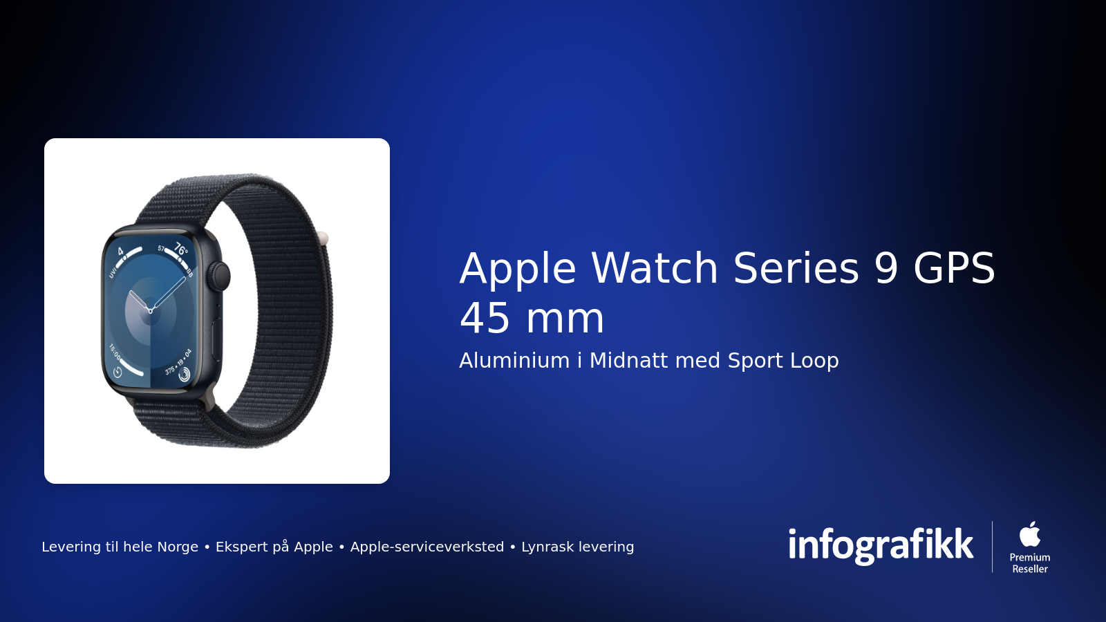 Apple Watch Series 9 GPS 45 mm Aluminium i Midnatt med Sport Loop ...